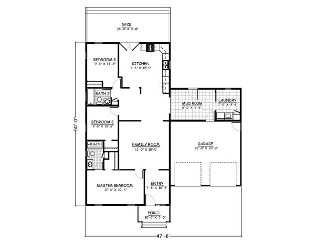 Free Home Plans - New Line Home Design Plan #502-01 - 3 Bedroom, 2 Bath ...