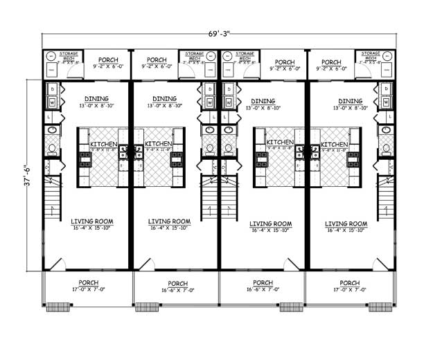Free Home Plans - New Line Home Design Plan # 971 - 4 Unit, 5192/Sqft ...
